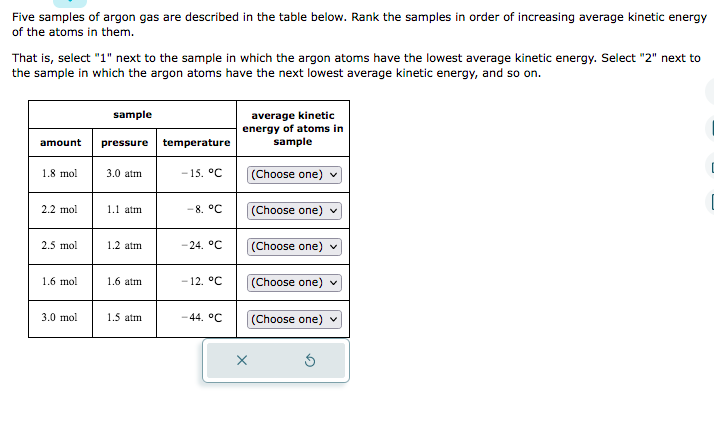 Five samples of argon gas are described in the table | Chegg.com