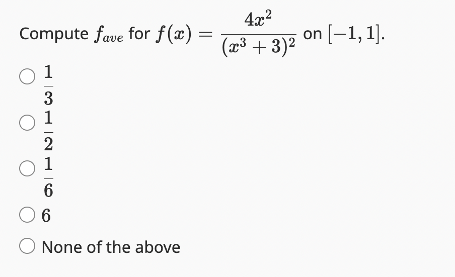 Solved Compute fave ﻿for f(x)=4x2(x3+3)2 ﻿on | Chegg.com