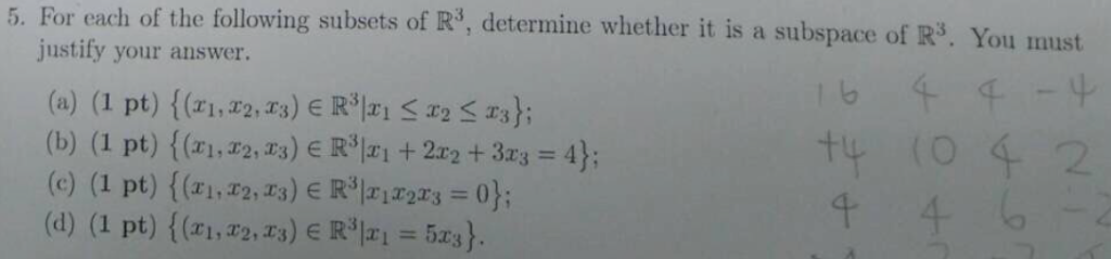 Solved 5. For each of the following subsets of R3, determine | Chegg.com