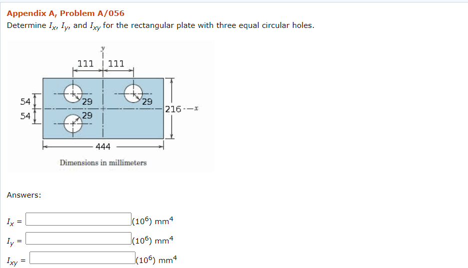 Solved Appendix A, Problem A/056 Determine Ix, ly, and Ixy | Chegg.com