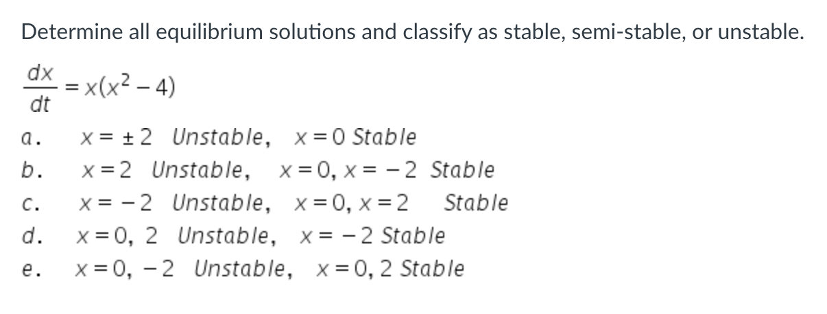 Solved Determine all equilibrium solutions and classify as | Chegg.com