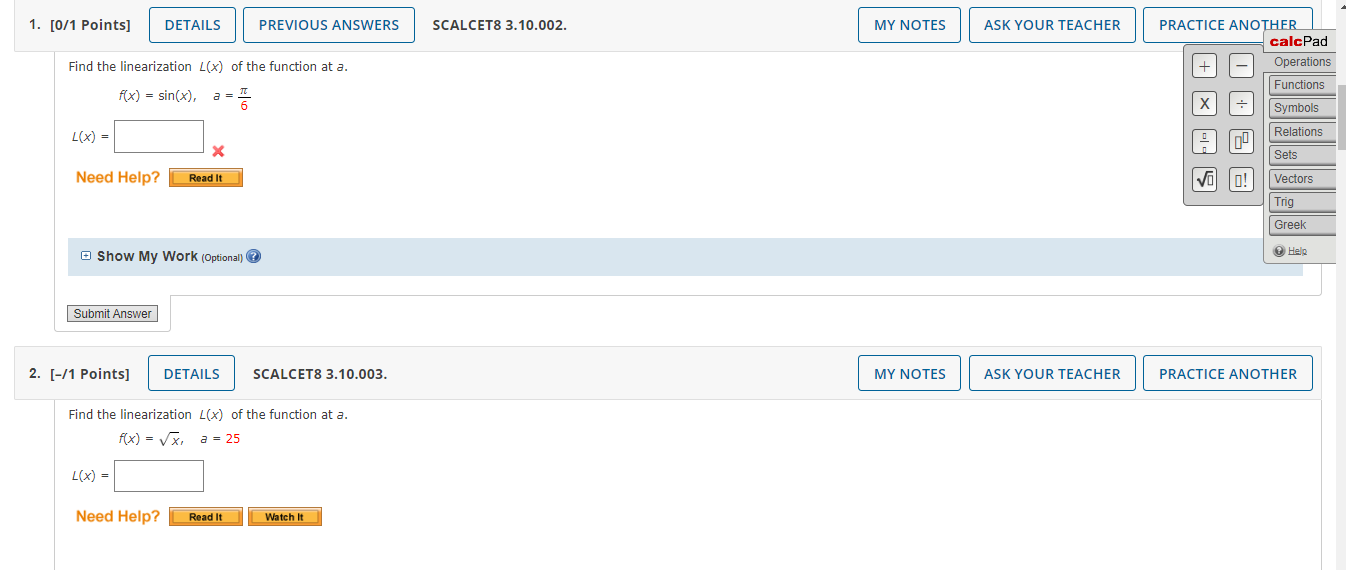 Solved Scalcet8 3 10 002 Find The Linearization L X Of The