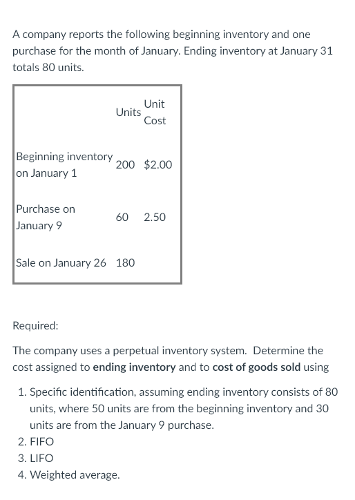 Solved A company reports the following beginning inventory | Chegg.com
