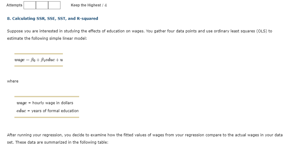 Solved 8. Calculating SSR, SSE, SST, and R-squared Suppose | Chegg.com