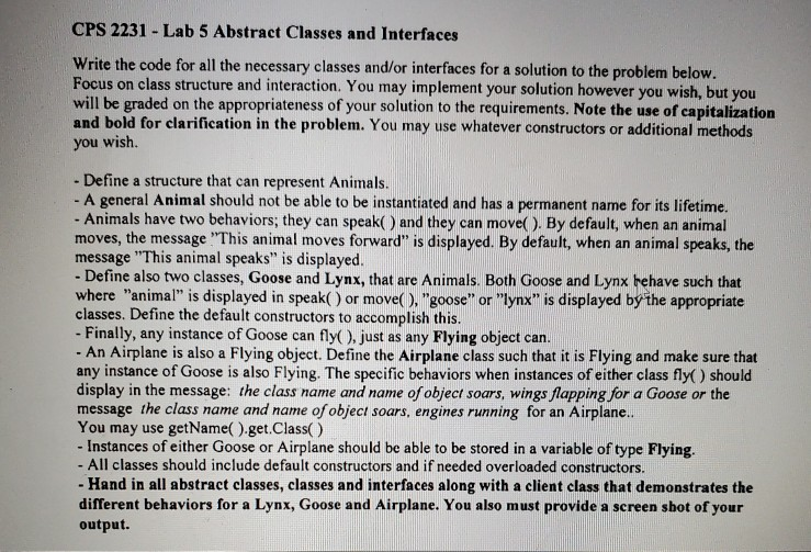 Solved CPS 2231 - Lab 5 Abstract Classes and Interfaces | Chegg.com