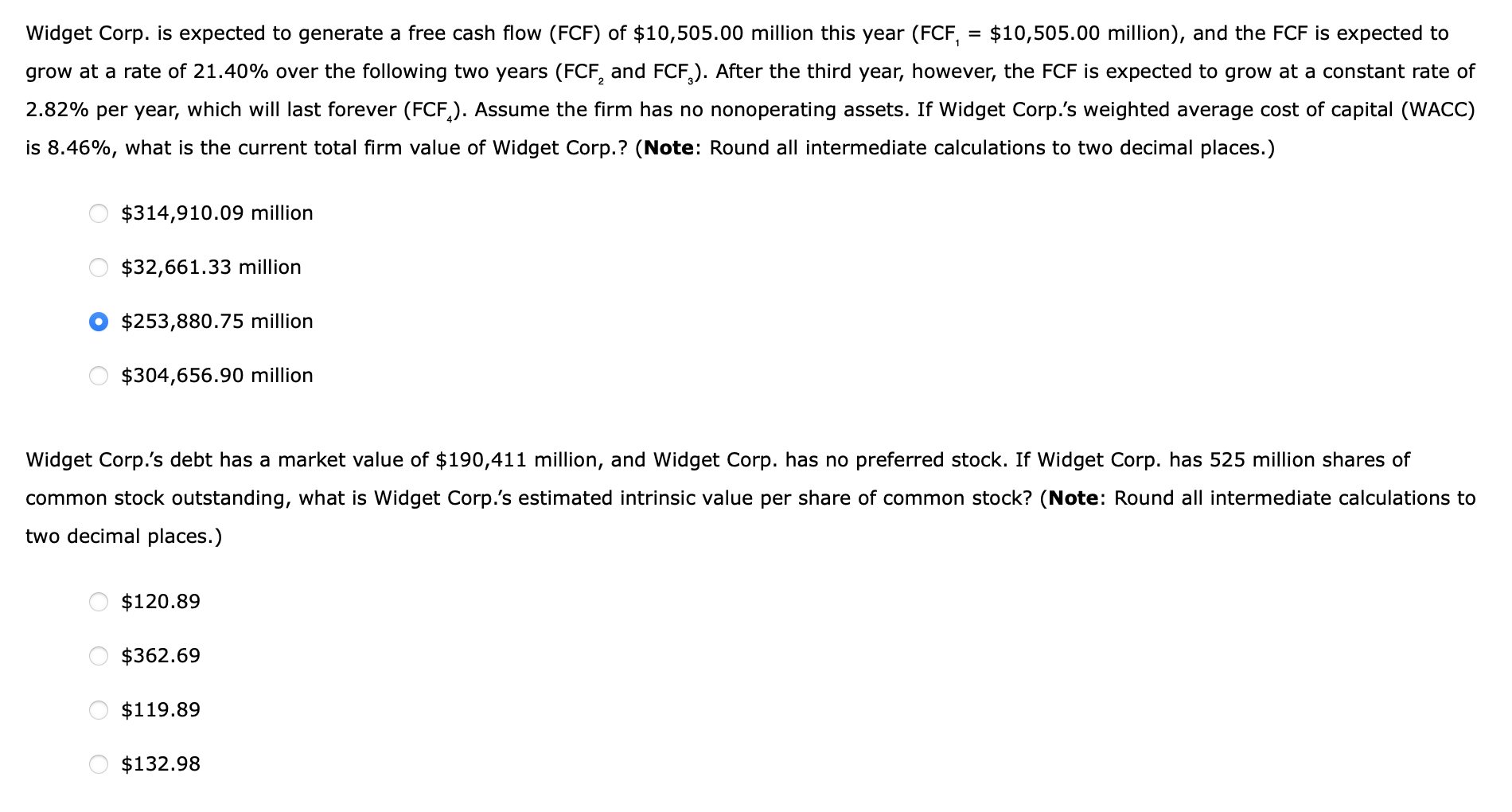 Solved Widget Corp. is expected to generate a free cash flow | Chegg.com