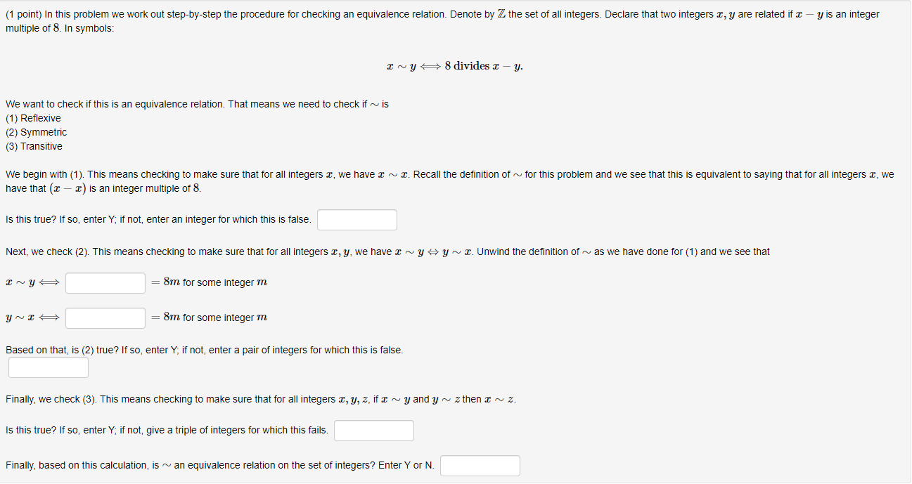 Solved (1 point) For the following relations on the set of | Chegg.com