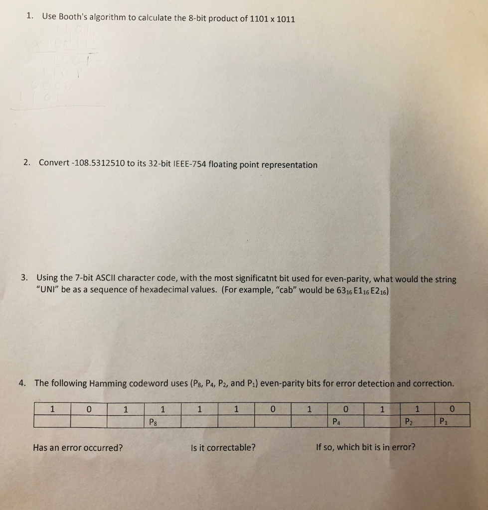 Solved 1 Use Booth's algorithm to calculate the 8-bit | Chegg.com