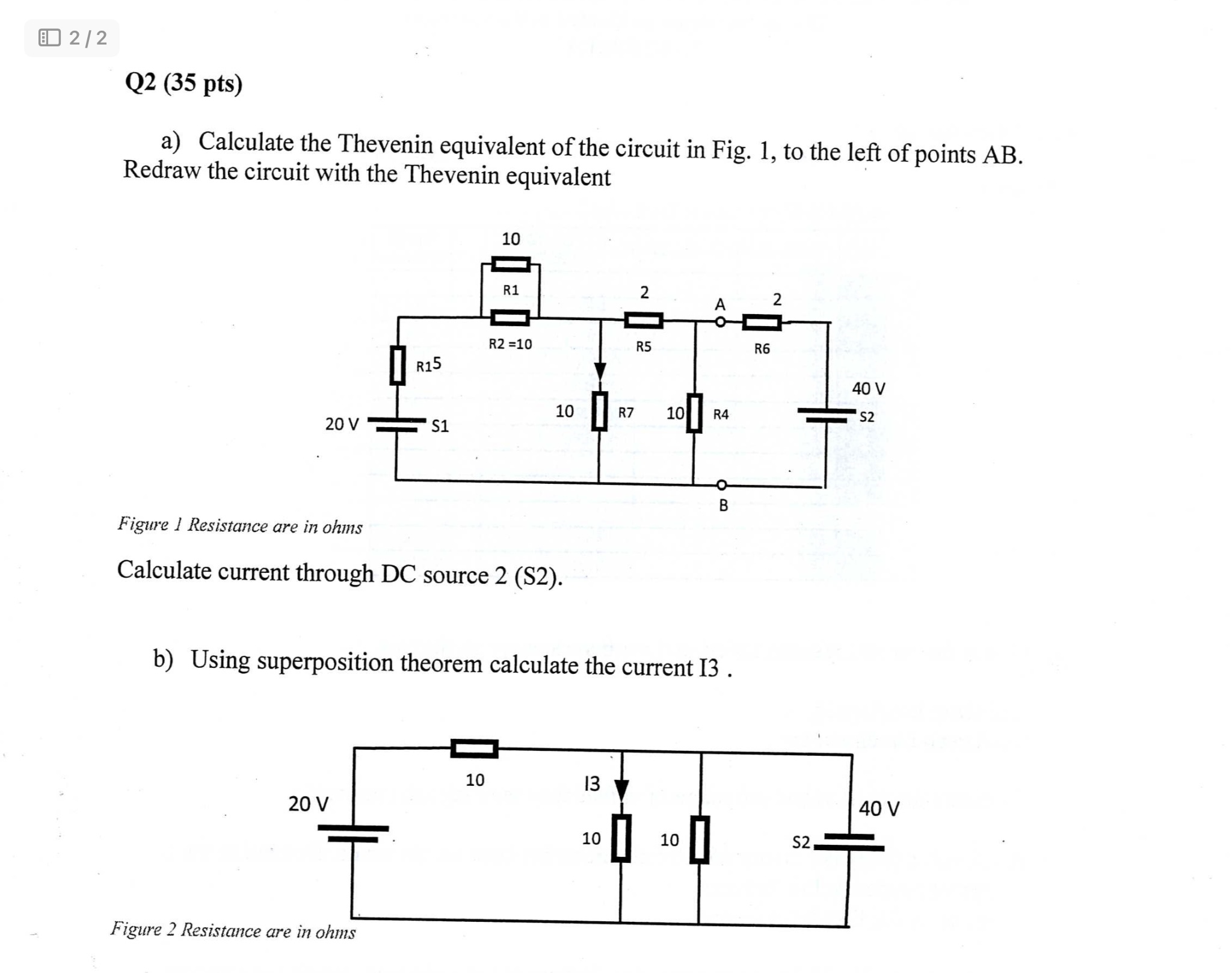 Solved Q2 (35 ﻿pts)a) ﻿Calculate the Thevenin equivalent of | Chegg.com