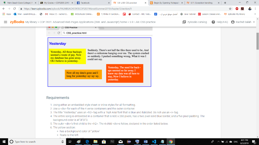 Solved: 5.9 LAB: CSS Practice You Are To Create A Web Page... | Chegg.com