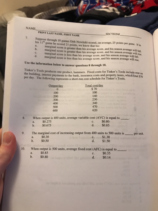 Solved NAME PRINT LAST NAME, FIRST NAME SECTIONE 7. Suppose | Chegg.com