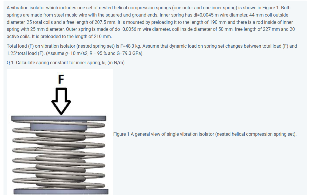 Solved Q.1. Calculate spring constant for inner spring, ki, | Chegg.com
