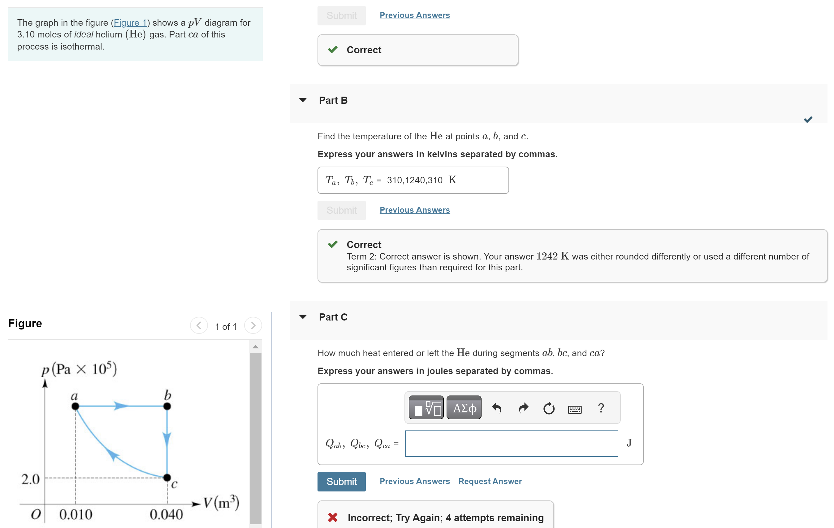 Solved The graph in the figure (Figure 1) shows a pV diagram | Chegg.com