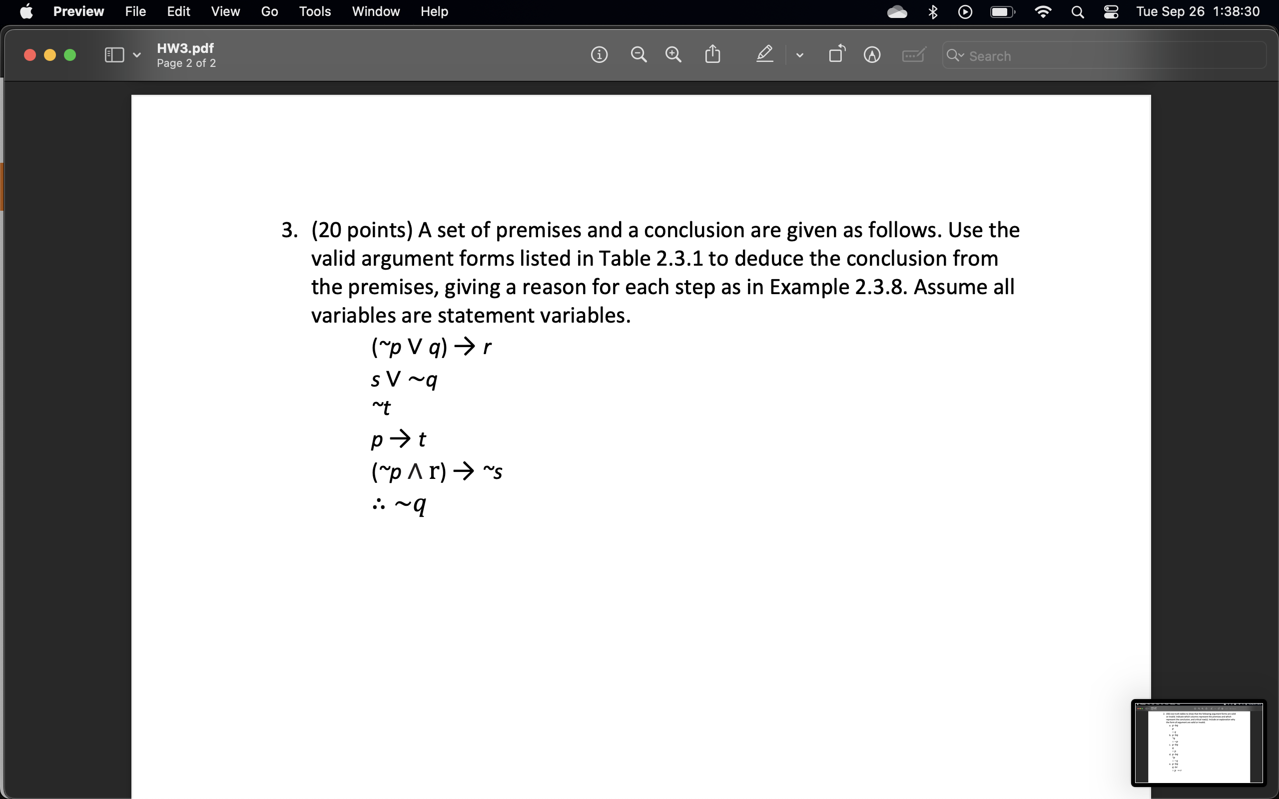 Solved 3. (20 points) A set of premises and a conclusion are | Chegg.com