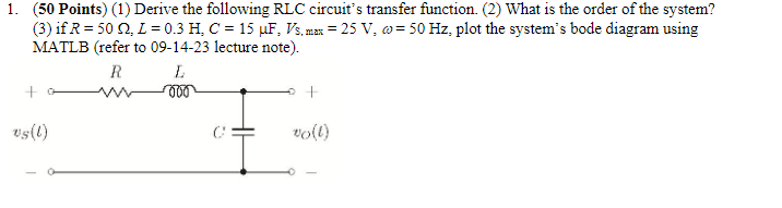 Solved (50 Points) (1) Derive the following RLC circuit's | Chegg.com