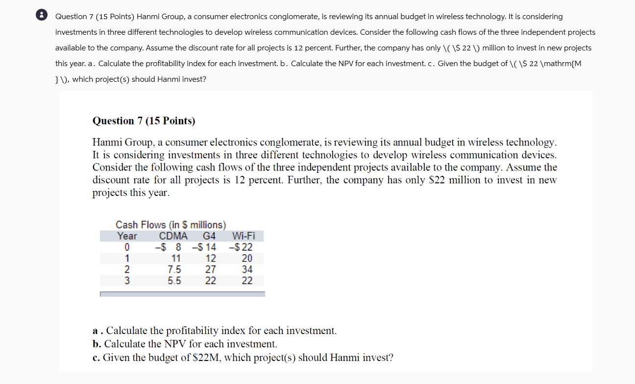 Solved (2) ﻿Question 7 (15 ﻿Points) ﻿Hanmi Group, a consumer | Chegg.com