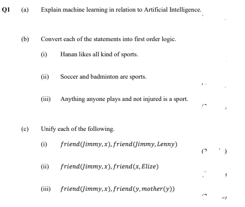 Solved Q1 (a) Explain machine learning in relation to | Chegg.com
