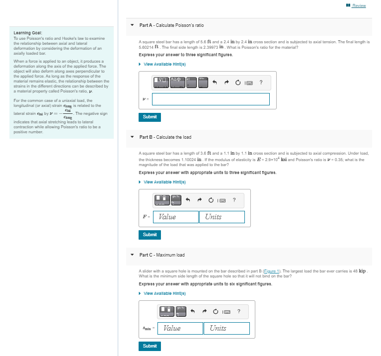 Solved Learning Goal:To use Poisson's ratio and Hooke's law | Chegg.com