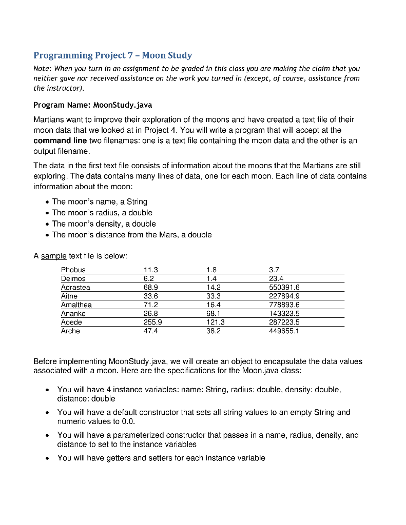 Solved Programming Project 7 - Moon Study Note: When you | Chegg.com