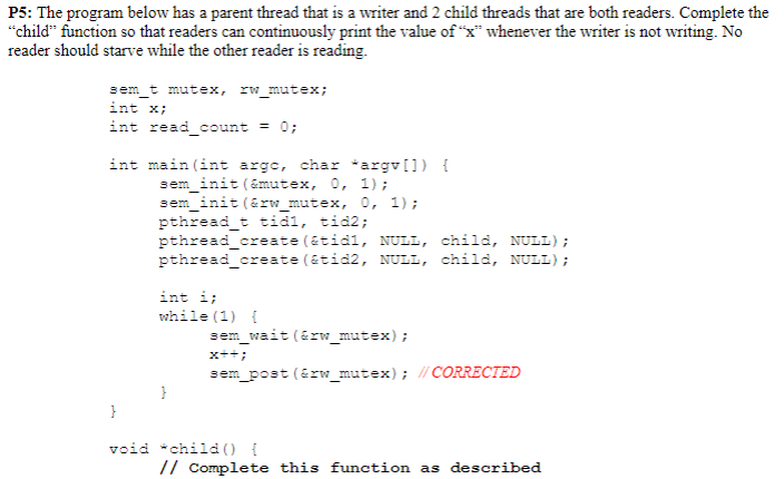 Solved P5: The program below has a parent thread that is a | Chegg.com