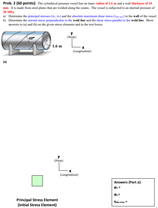 Solved Prob. 2 (60 points): The cylindrical pressure vessel | Chegg.com