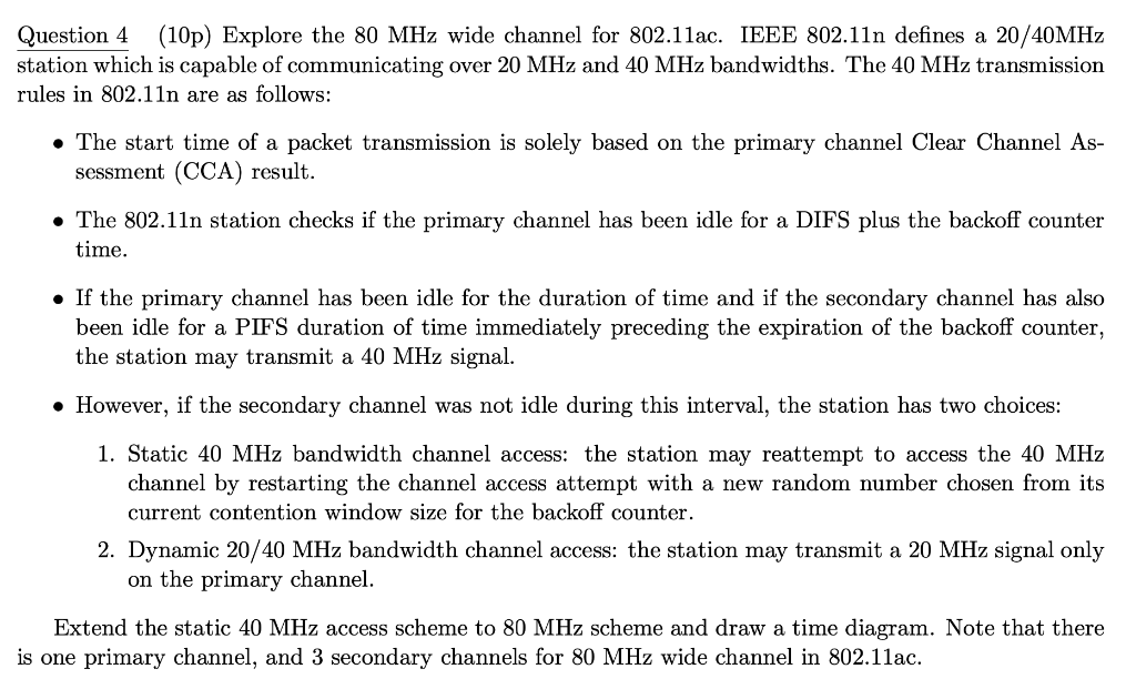 Solved Question 4 (10p) Explore the 80MHz wide channel for | Chegg.com