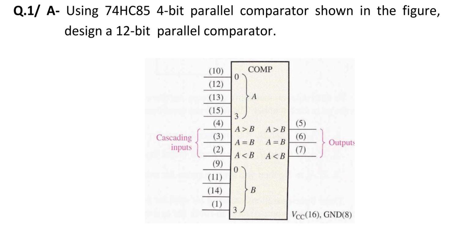 Solved Q.1/ A- Using 74HC85 4-bit parallel comparator shown | Chegg.com