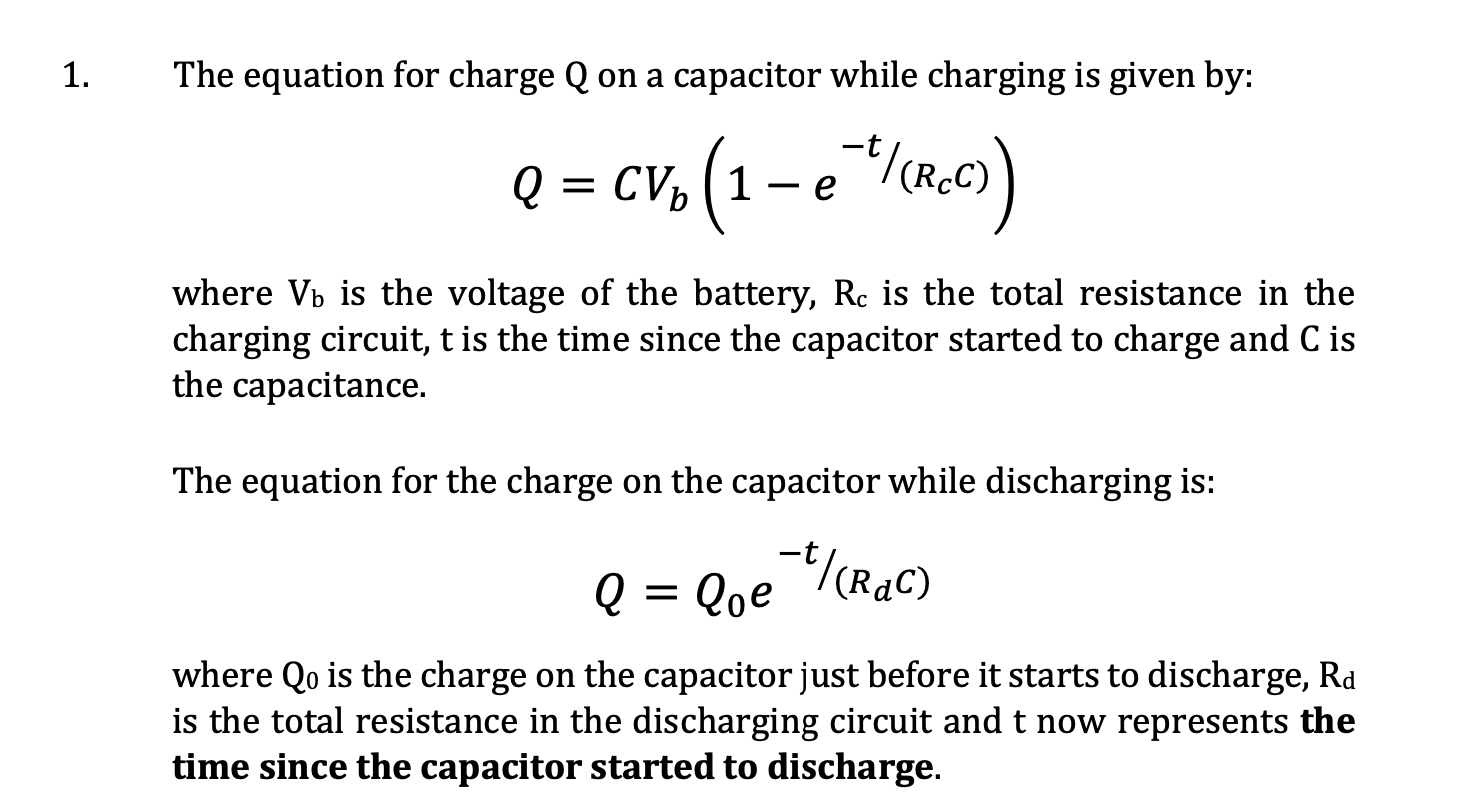 The equation for charge Q on ﻿a capacitor while | Chegg.com