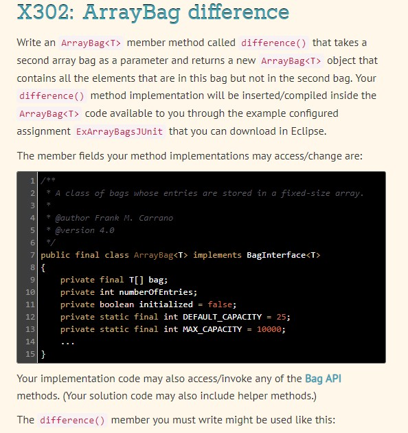 X302 Arraybag Difference Write An Arraybag Object