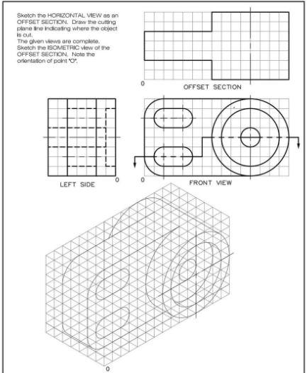Solved Sketch the HORIZONTAL VIEW as an OFFSET SECTION. Draw | Chegg.com