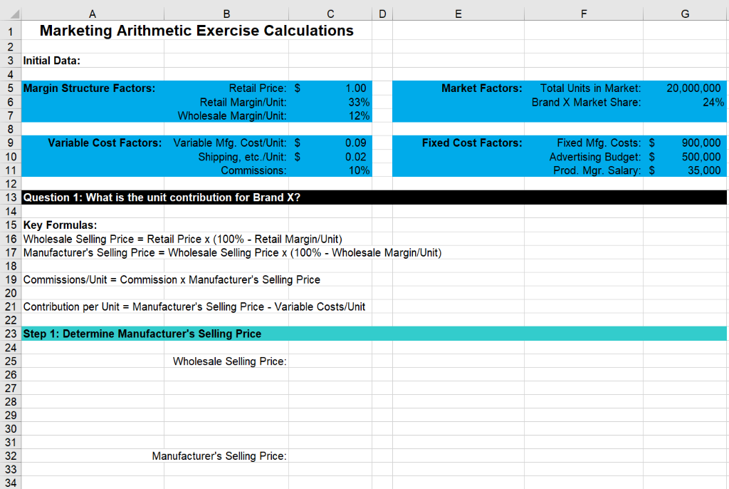 Solved 1 Marketing Arithmetic Exercise Calculations 3 | Chegg.com