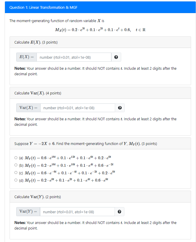 Solved Question 1: Linear Transformation & MGF The | Chegg.com