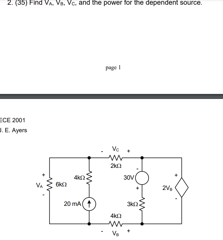 Solved 2. (35) Find VA, VB, Vc, and the power for the | Chegg.com