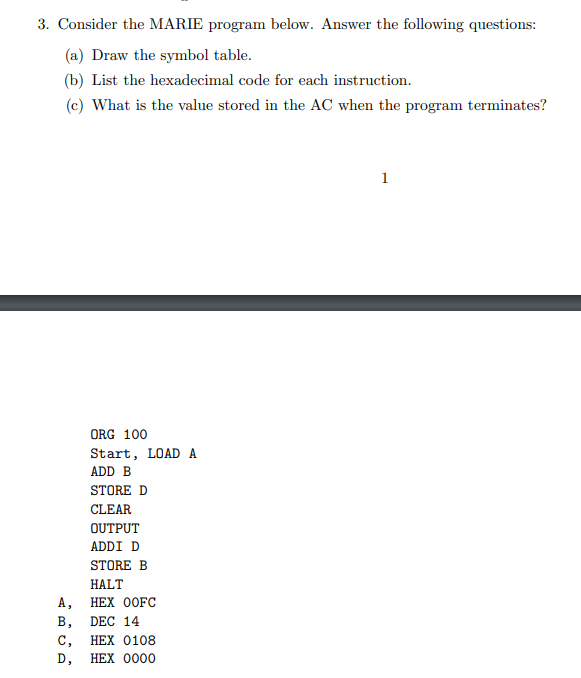 Solved Consider the MARIE program below. Answer the | Chegg.com