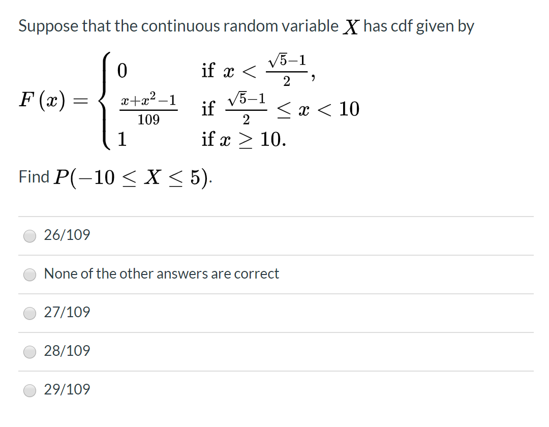 Solved Suppose that the continuous random variable X has cdf | Chegg.com