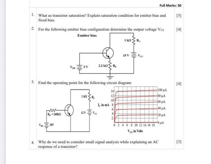 Solved Full Marks: 30 1. What us transistor saturation? | Chegg.com