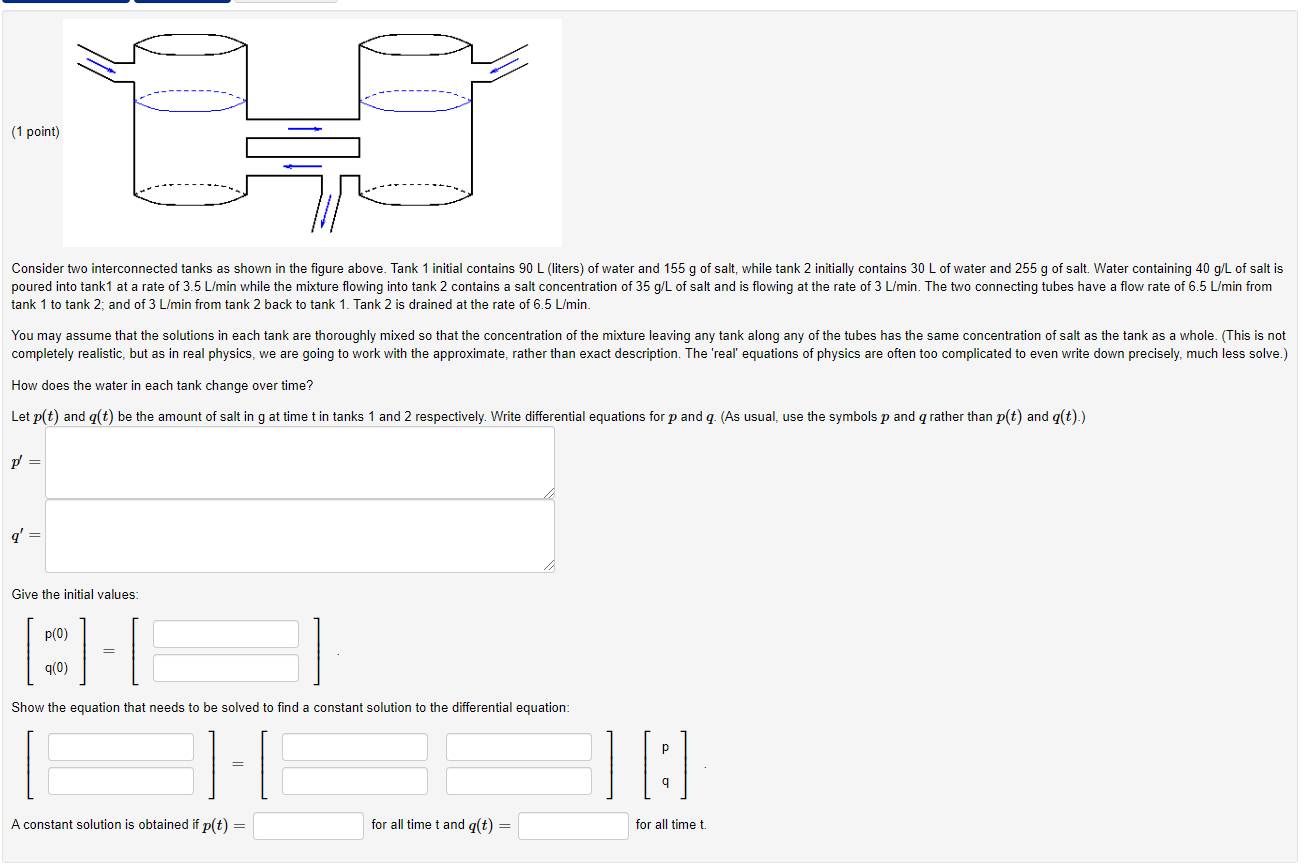 Solved (1 point) Consider two interconnected tanks as shown | Chegg.com