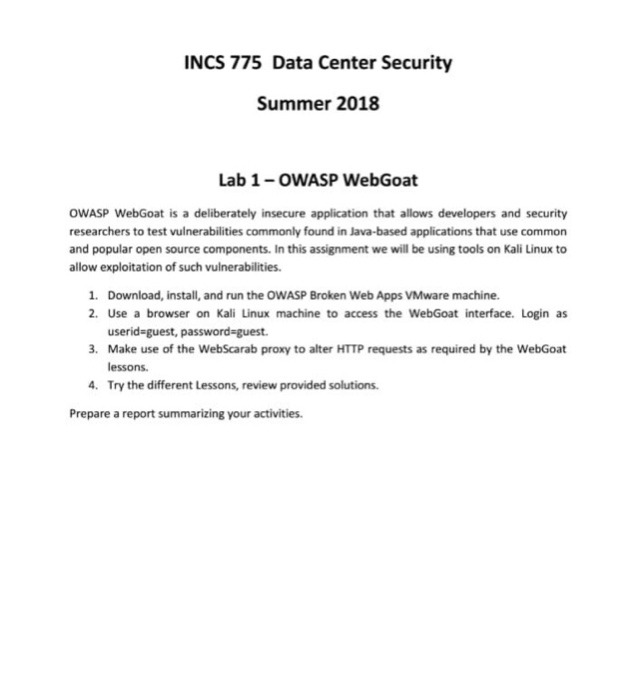 Incs 775 Data Center Security Summer 2018 Lab 1 Owasp 