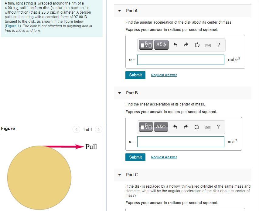 Solved Part A A thin, light string is wrapped around the rim | Chegg.com
