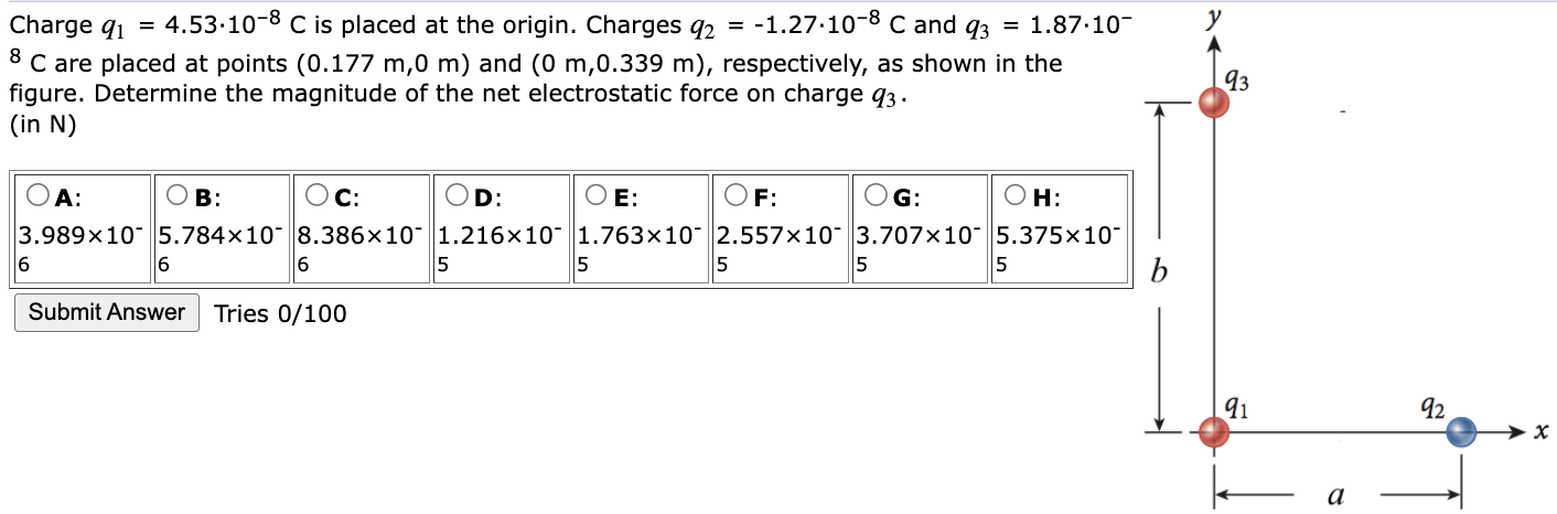 Solved Charge q1=4.53⋅10−8C is placed at the origin. Charges | Chegg.com