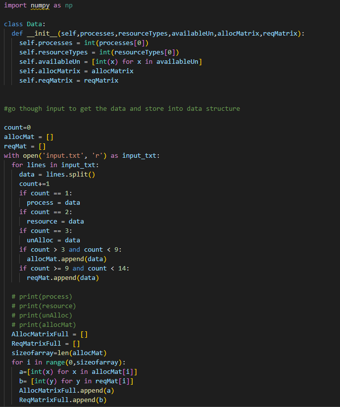 Solved fulldata=Data(process, resource, unAlloc, allocMat, | Chegg.com