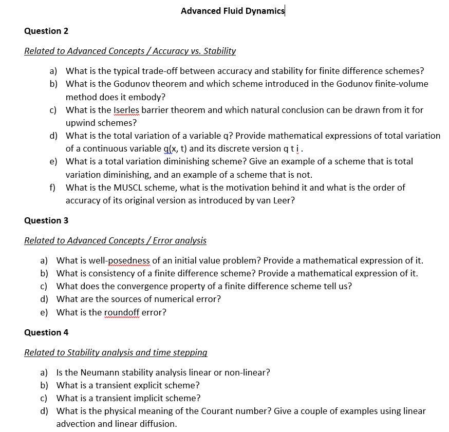Solved Advanced Fluid Dynamics Question 2 Related to | Chegg.com