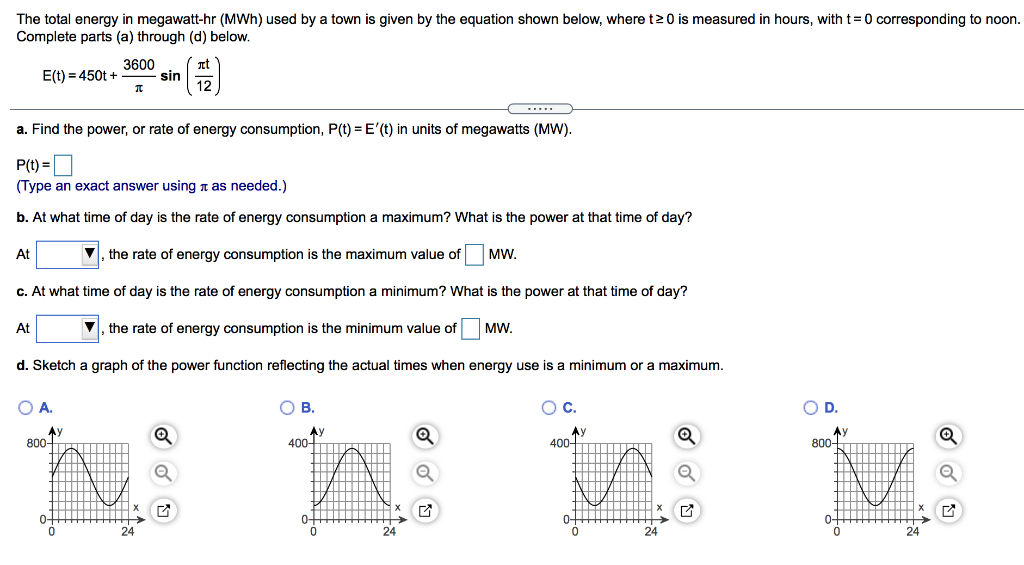 Solved The total energy in megawatt-hr (MWh) used by a town | Chegg.com