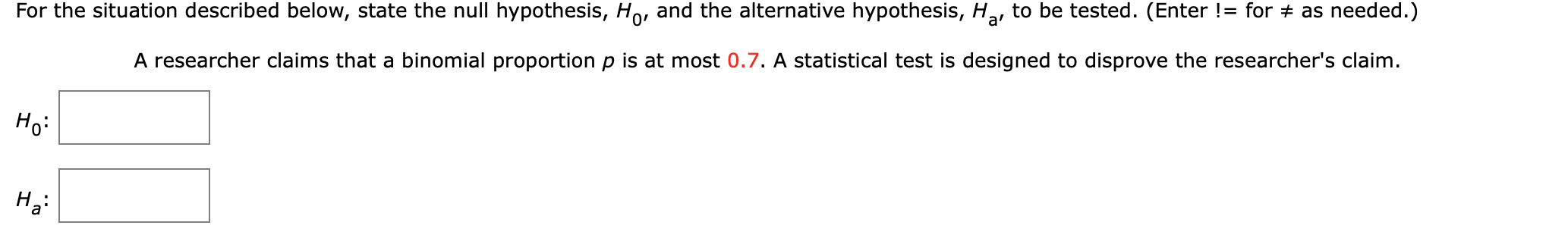 Solved For the situation described below, state the null | Chegg.com