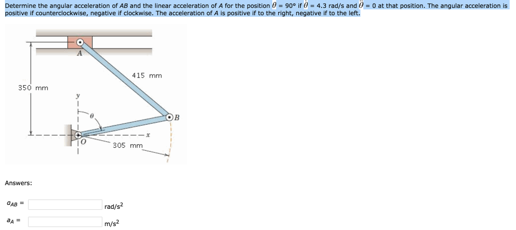Solved Determine the angular acceleration of AB and the | Chegg.com
