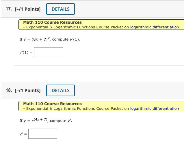 Solved Math 110 Course Resources - Implicit Differentiaion | Chegg.com