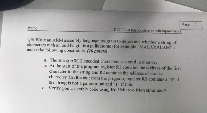 Solved Page I Name EECE340 Introduction to Microprocessors | Chegg.com