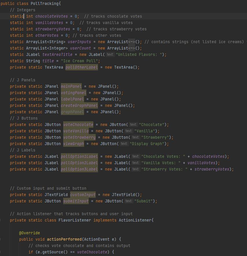 Solved public class PollTracking{ // Integers statid int | Chegg.com