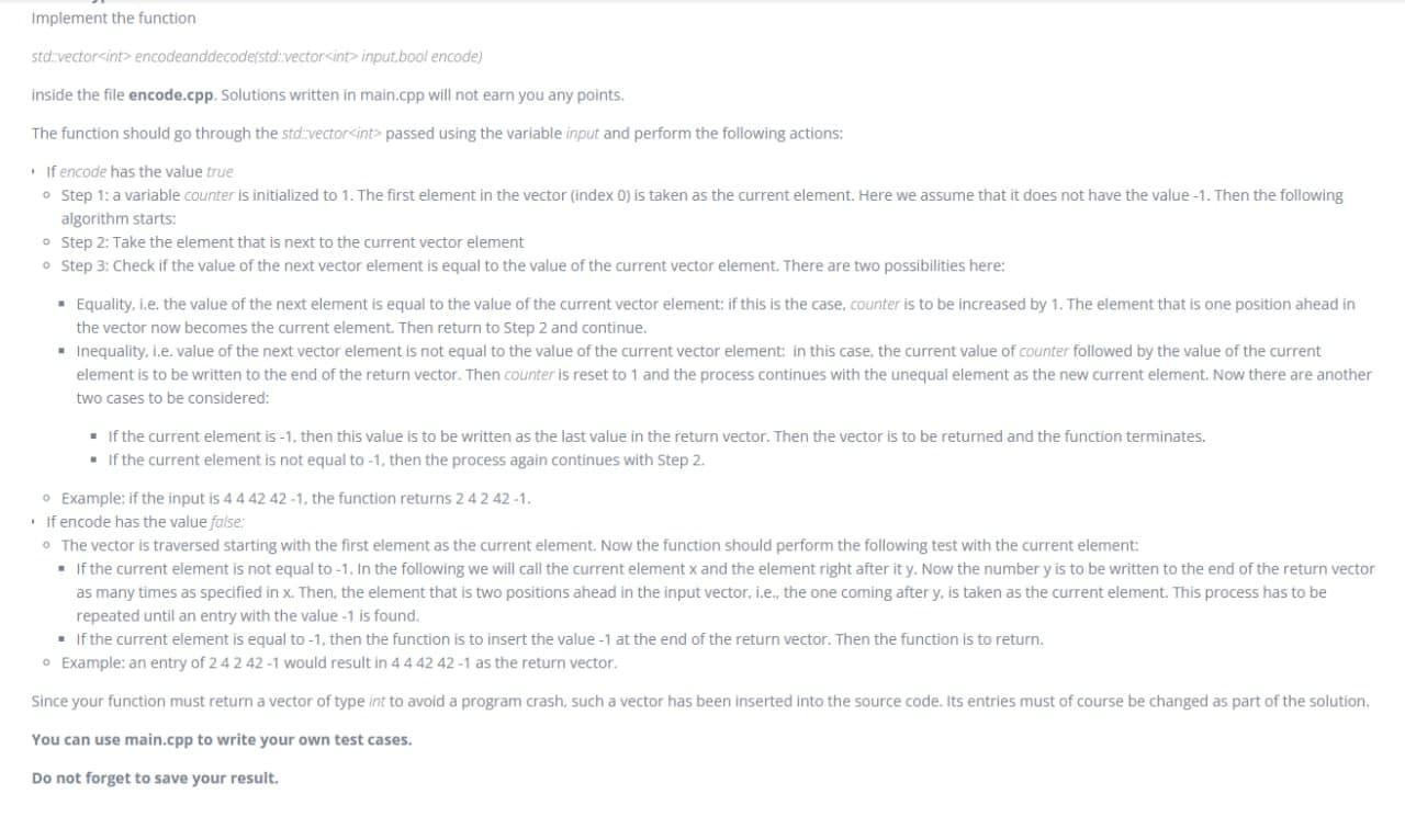 Solved Implement The Function Std Vector Chegg