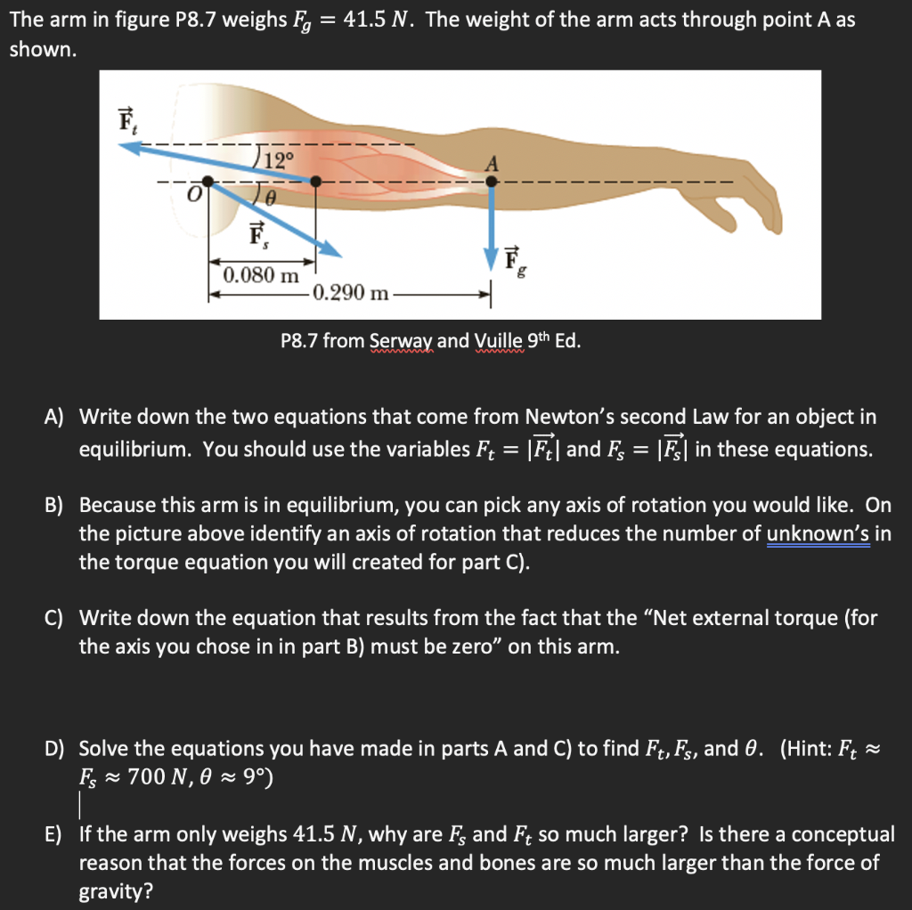 = The arm in figure P8.7 weighs Fg = 41.5 N. The | Chegg.com